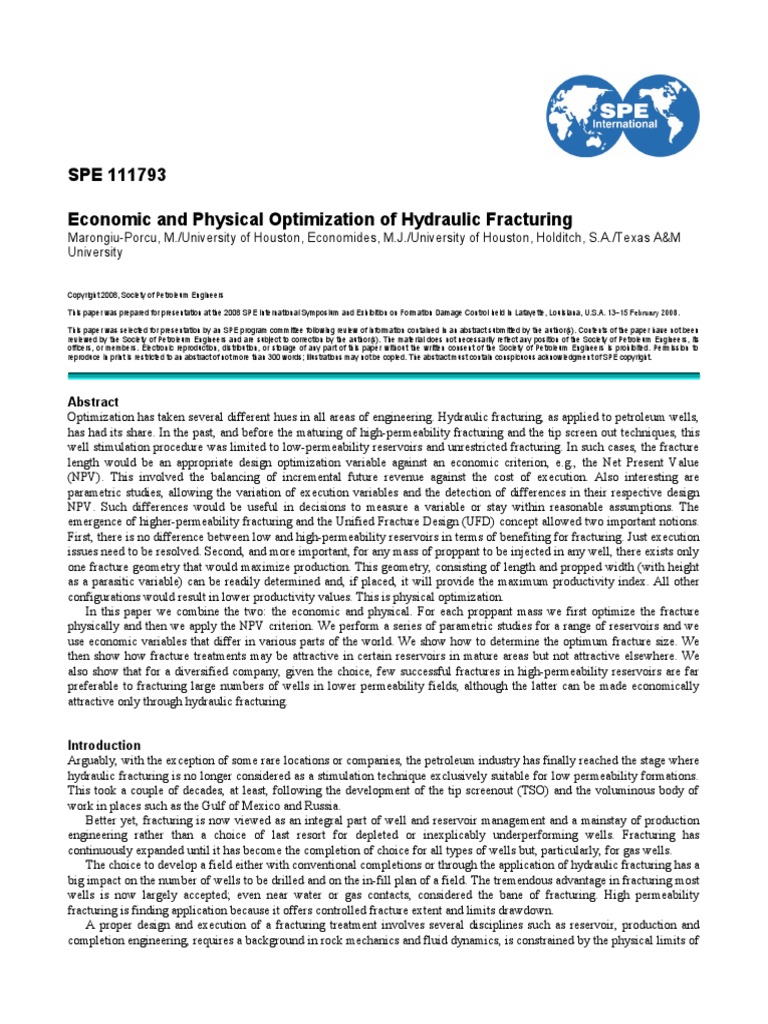 Physical and Economic Optimization of Hydraulic Fracturing Treatments Using the Unified Fracture ...