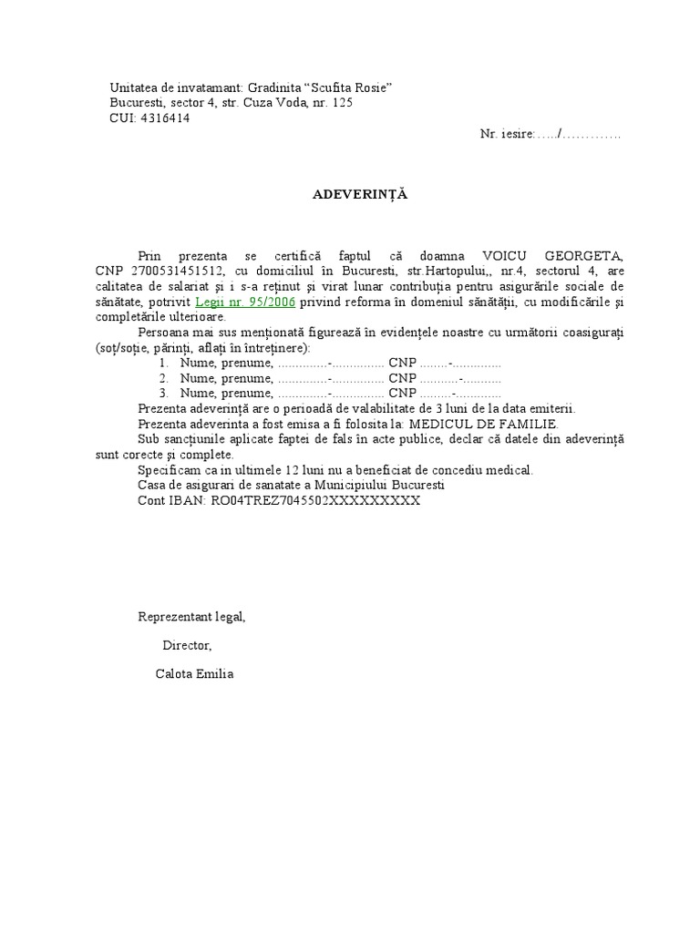 Adeverinta - Angajat 1 | PDF