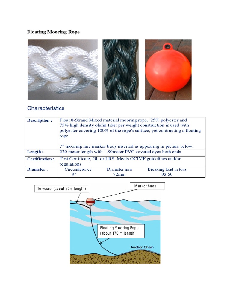 Floating Mooring Rope Specifications | PDF