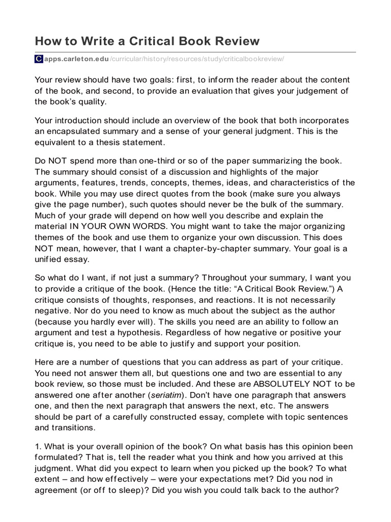 How To Write A Critical Book Review | PDF | Argument | Essays