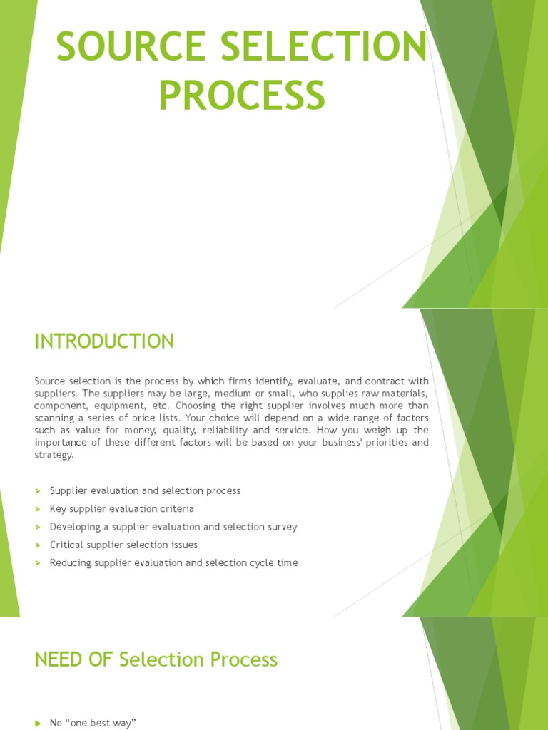 Source Selection Process | PDF | Supply Chain | Supply Chain Management