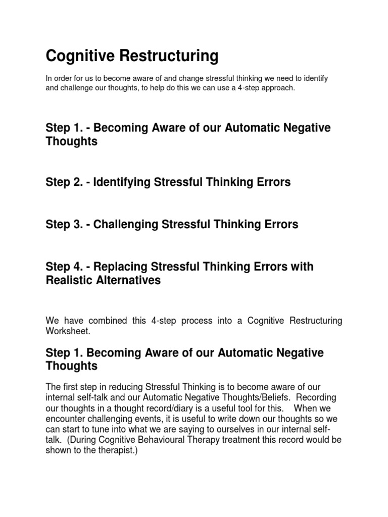 Cognitive Restructuring | PDF | Cognitive Behavioral Therapy | Thought