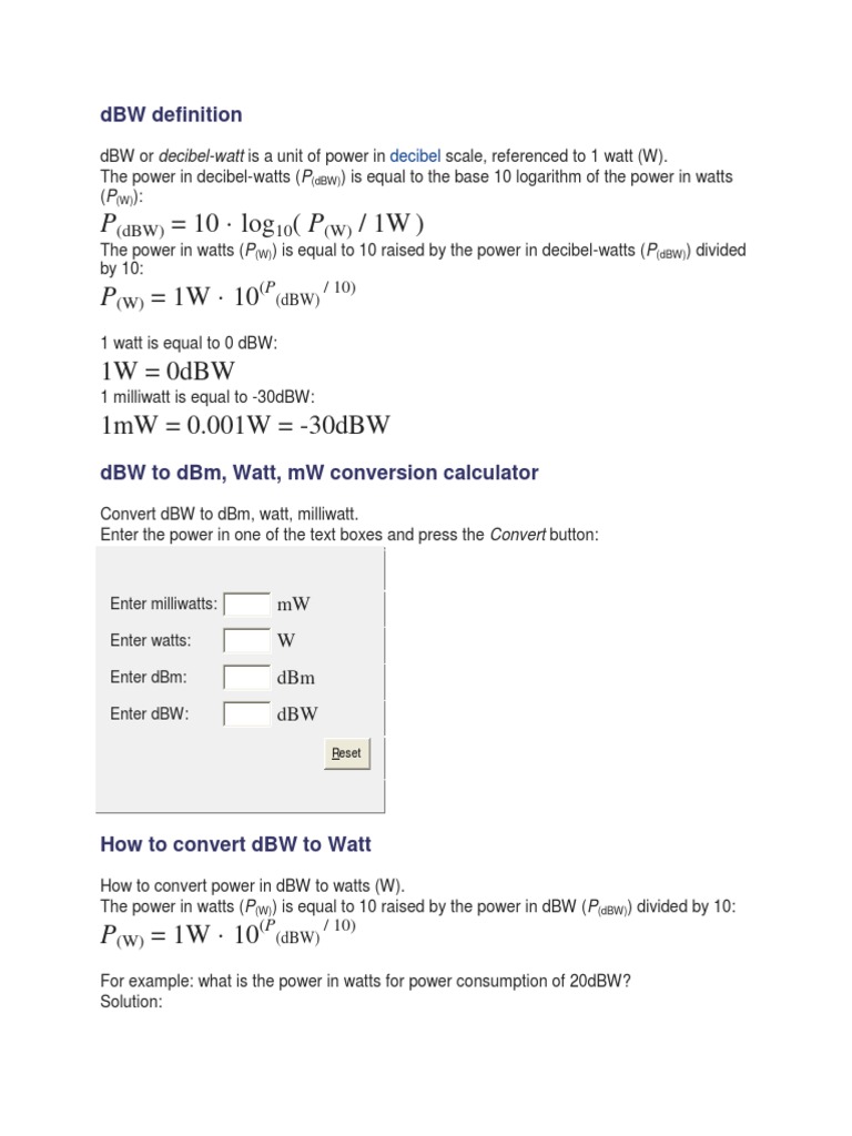 DBW DBM Conversion | PDF | Watt | Logarithm