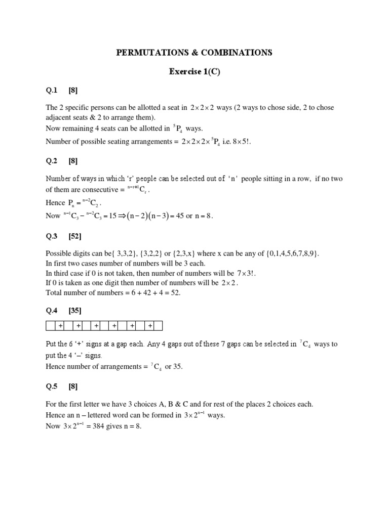 Permutations And Combinations Exercise 1 C Pdf Mathematical Objects Algebra