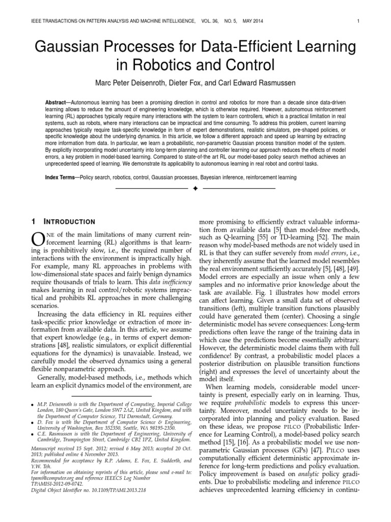 Gaussian Processes For Data-Efficient Learning in Robotics and Control | PDF | Regression ...