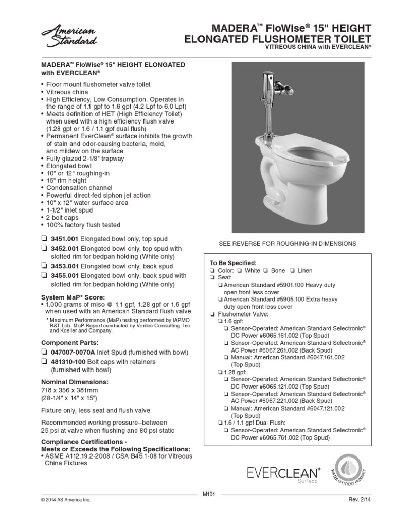 Madera Flowise 15" Height Elongated Flushometer Toilet: ™ ® Vitreous ...