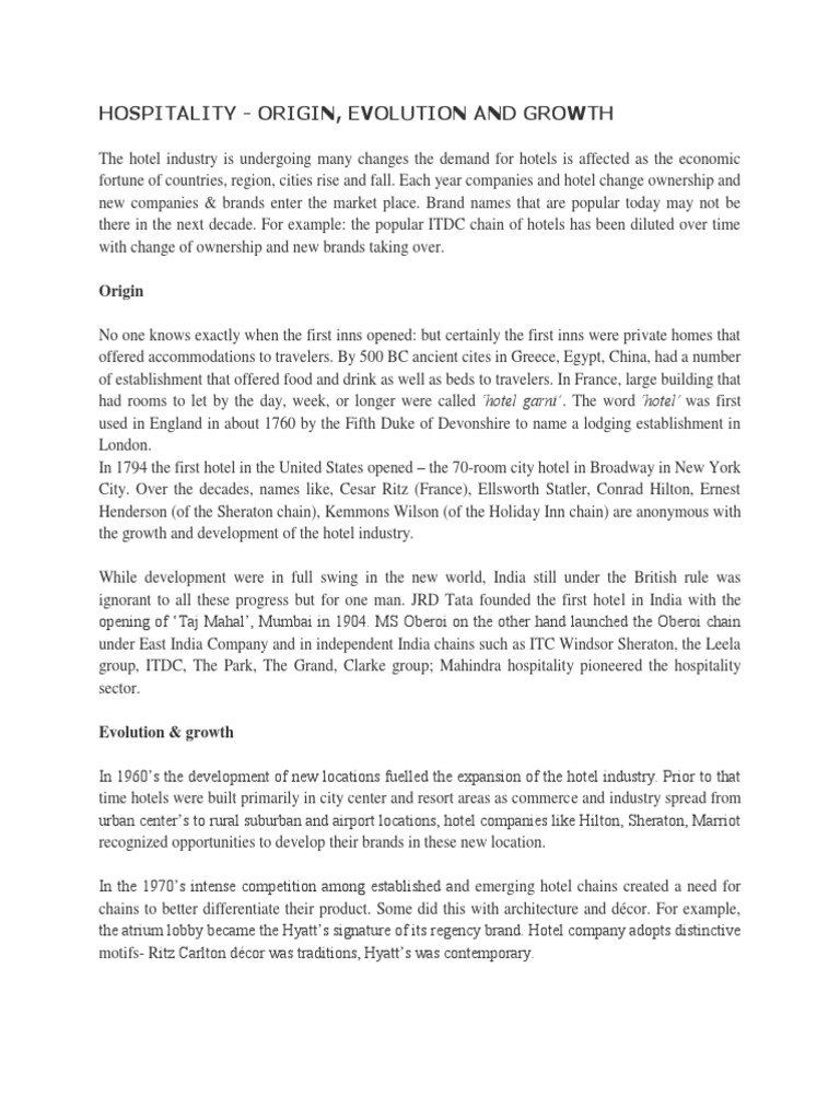 Hospitality Industry Evolution | PDF | Hotel | Revenue