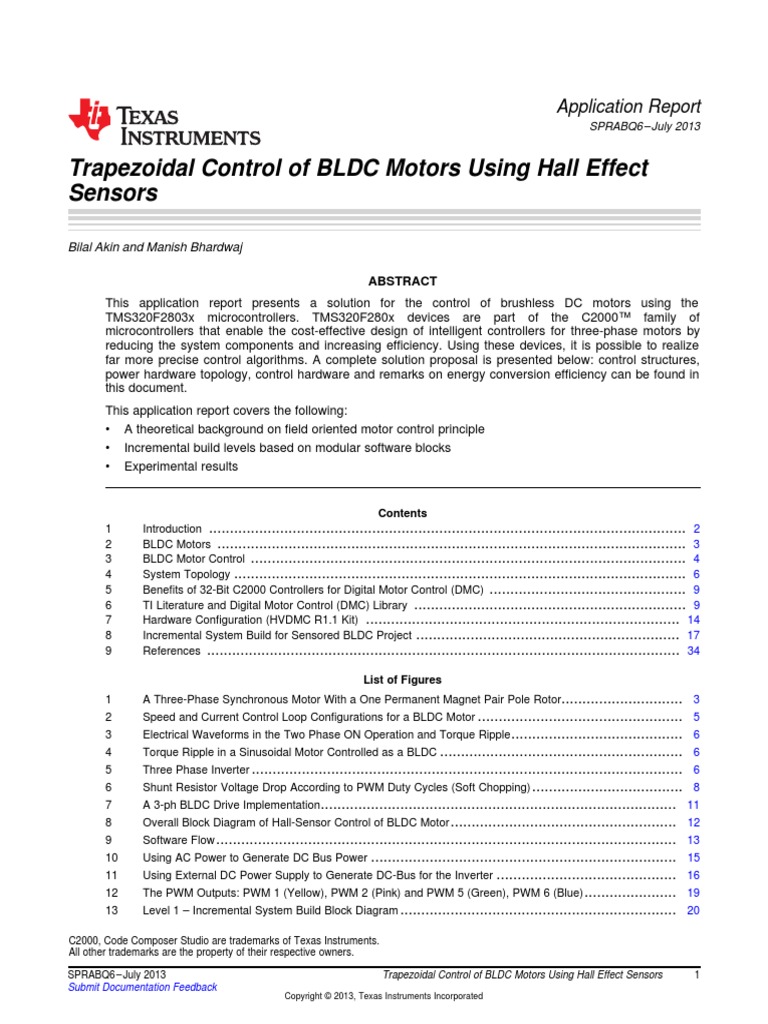 Trapezoidal Control of BLDC Motors Using Hall Effect Sensors | PDF ...