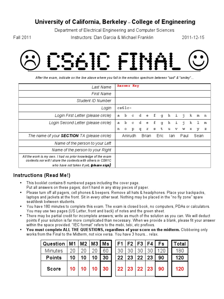 CS61C Final: University of California, Berkeley College of Engineering ...