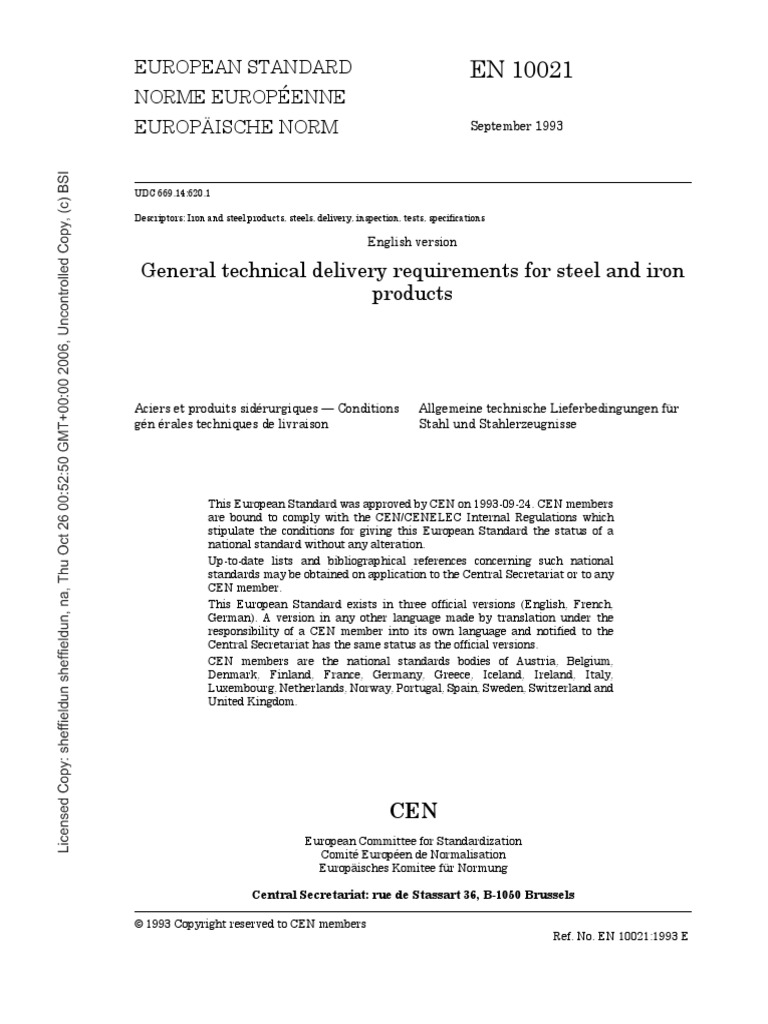 En 10021 | PDF | Specification (Technical Standard) | Calibration