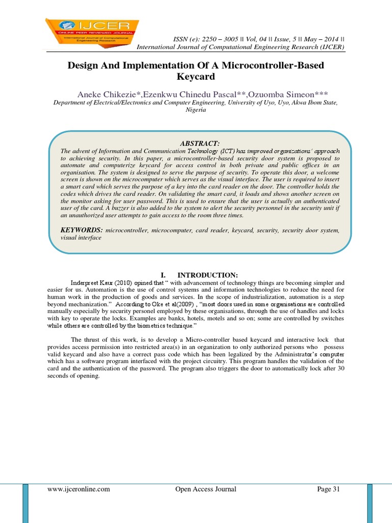 Design and Implementation of A Microcontroller-Based Keycard | PDF | Manufactured Goods ...