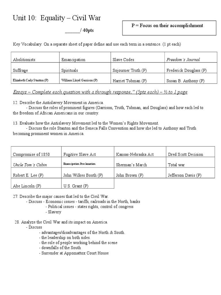 Vocabulary - Review Intro Civil War | PDF