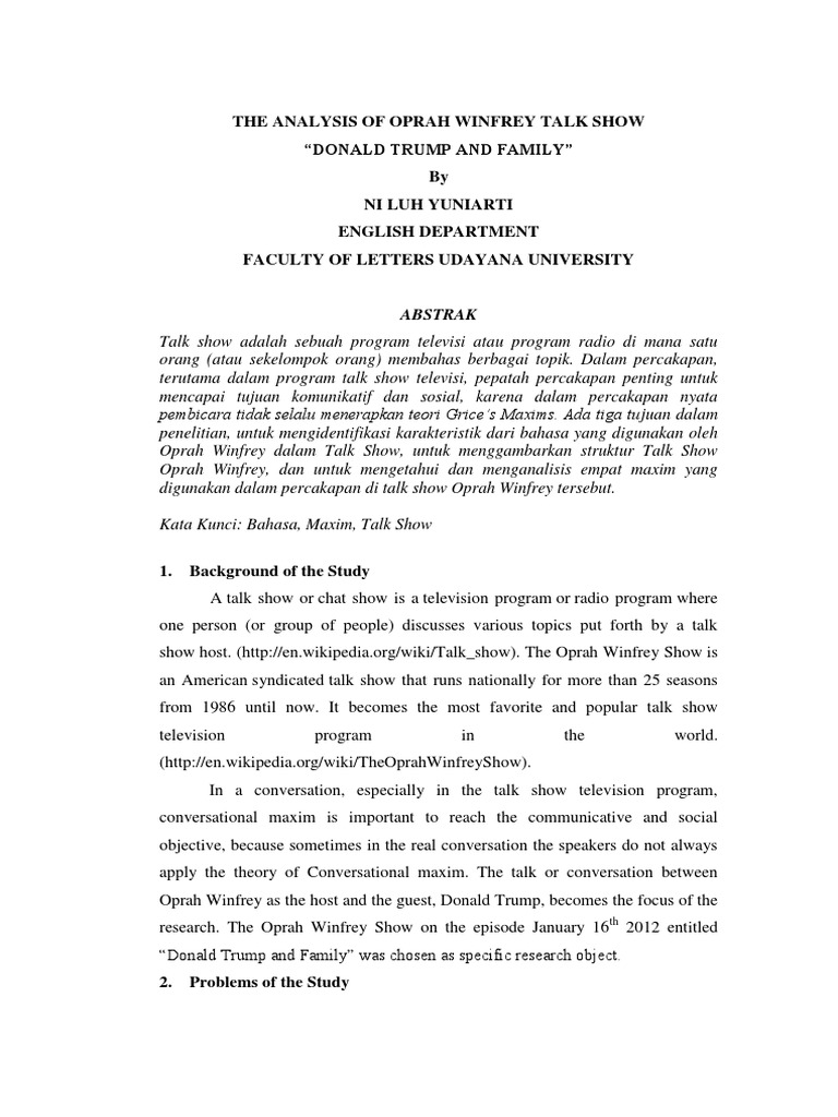 The Analysis of Oprah Winfrey Talk Show | PDF | Oprah Winfrey | Question