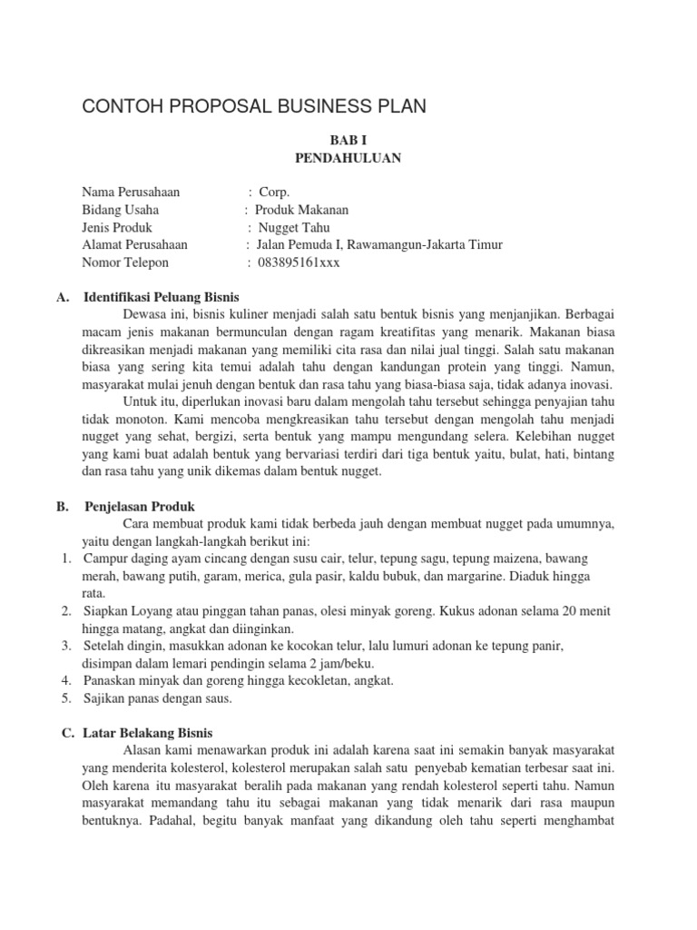 Contoh Proposal Business Plan | PDF