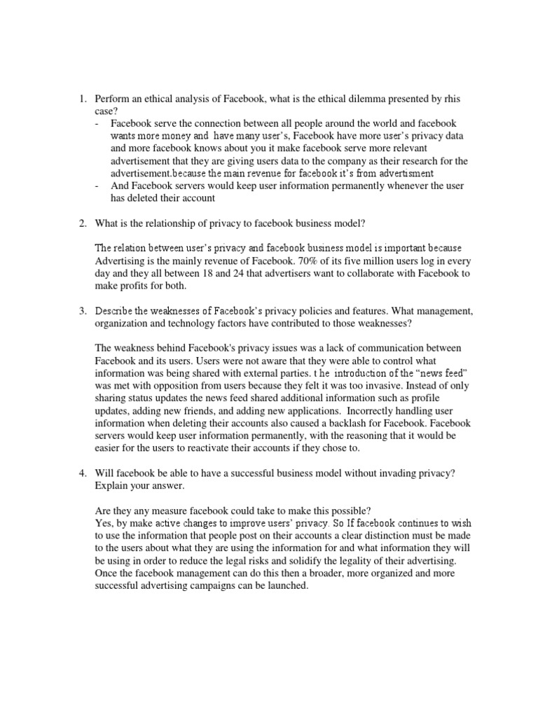 Facebook's Ethical Dilemma in Privacy | PDF | Internet Privacy | Facebook