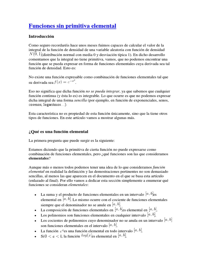 Funciones Sin Primitiva Elemental | PDF | Integral | Función de ...