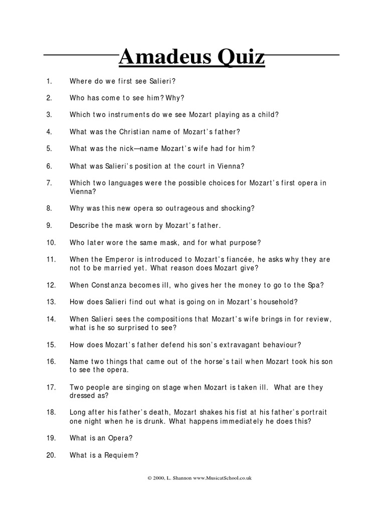 Amadeus Quiz | PDF
