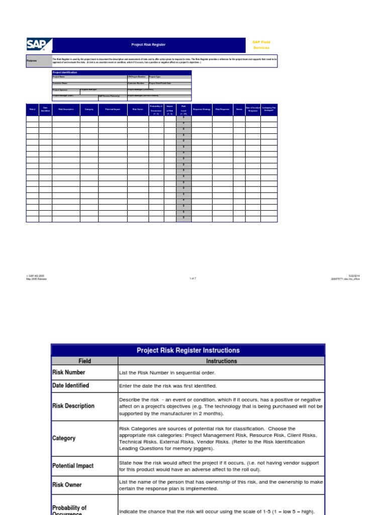 Project Risk Register Template | PDF | Risk | Project Management