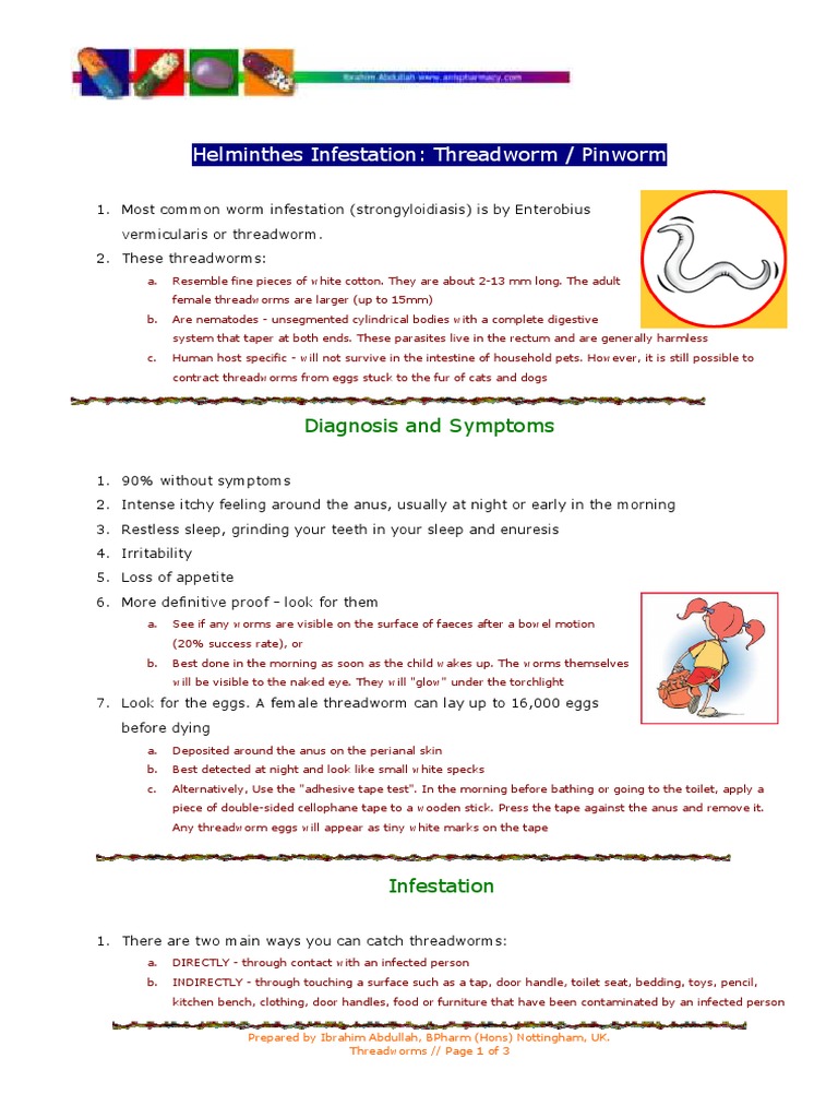 Helminthes Infestation: Threadworm / Pinworm: Diagnosis and Symptoms ...
