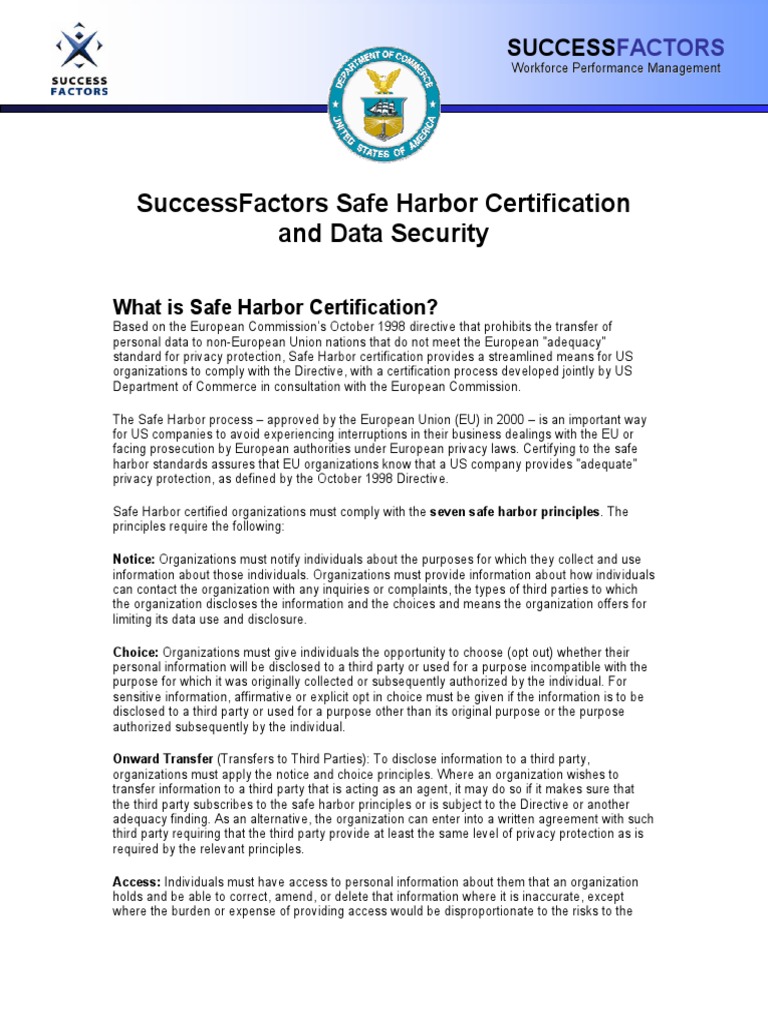 Safe Harbor Datasheet | PDF | Information Privacy | Secure Communication