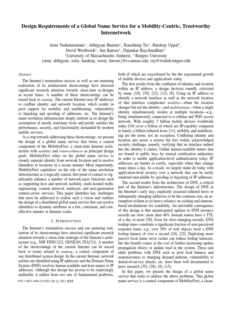 Design Requirements of A Global Name Service For A Mobility-Centric ...