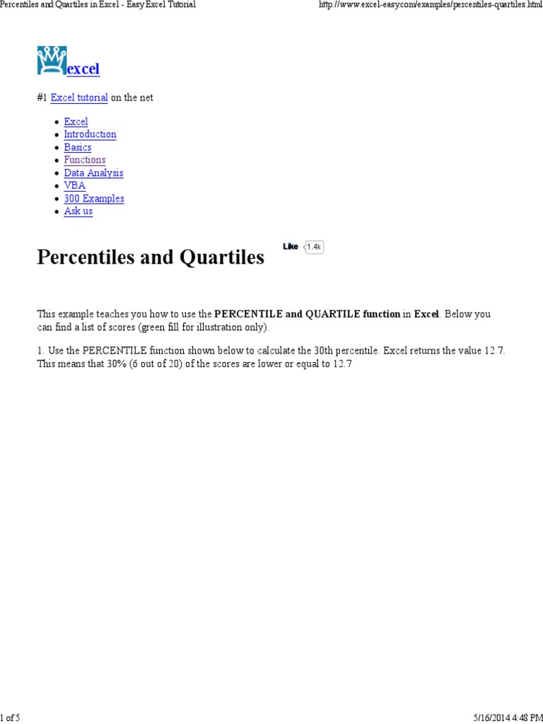 Percentiles and Quartiles in Excel | PDF