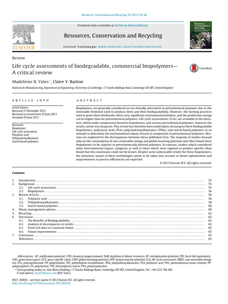 Resources, Conservation and Recycling: Life Cycle Assessments of ...