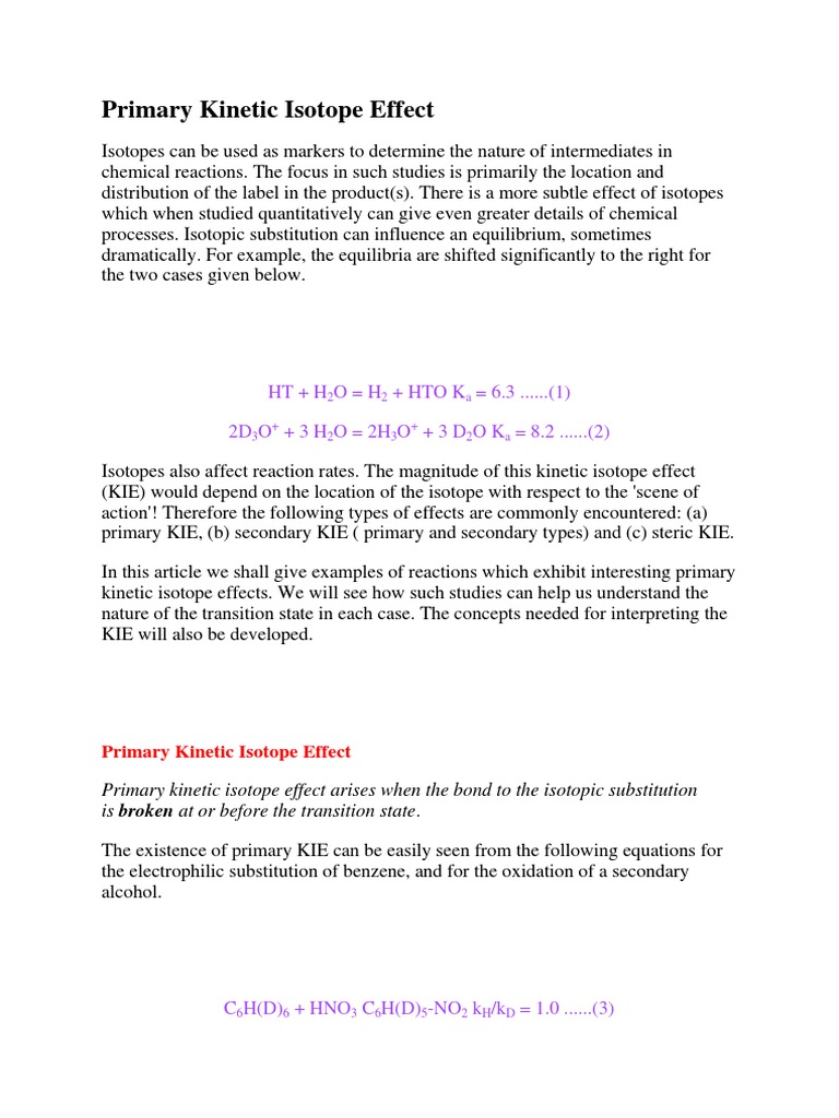Understanding Primary Kinetic Isotope Effects Through Theoretical ...