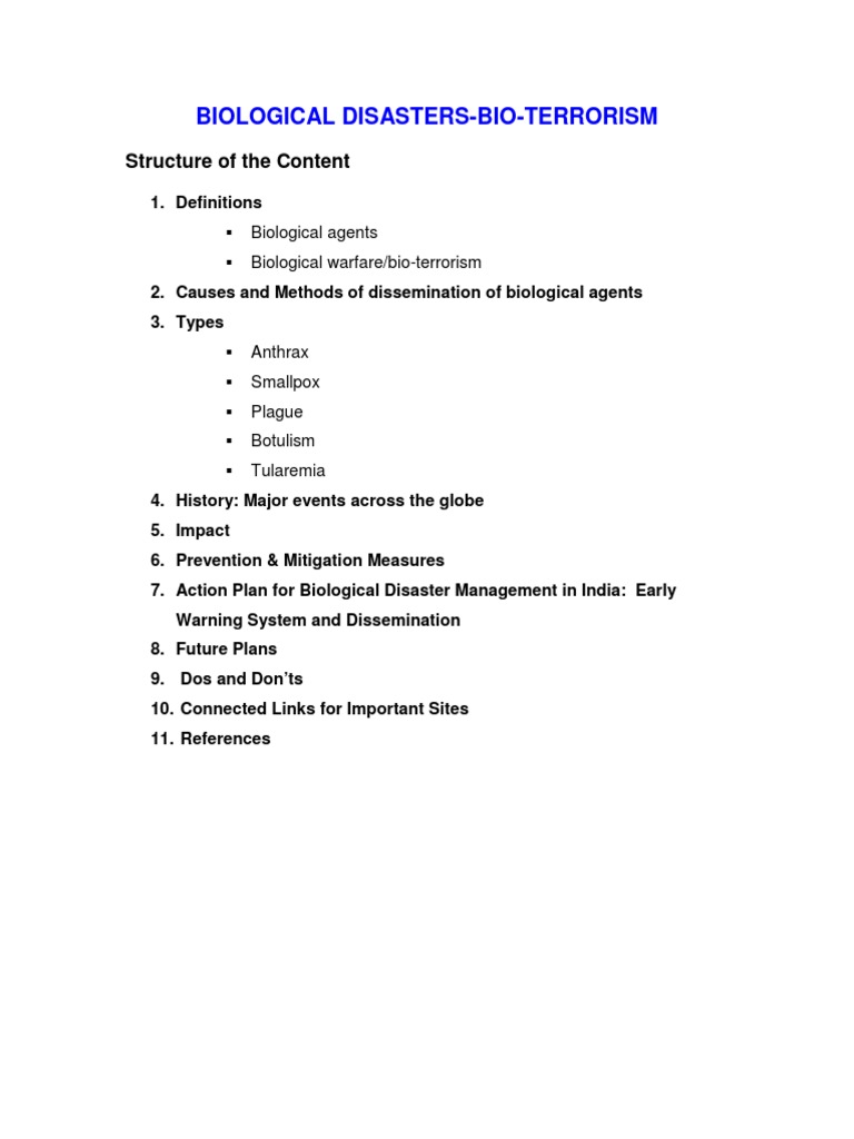 Biological Disaster Bio Terrorism Pdf Biological Warfare Bioterrorism