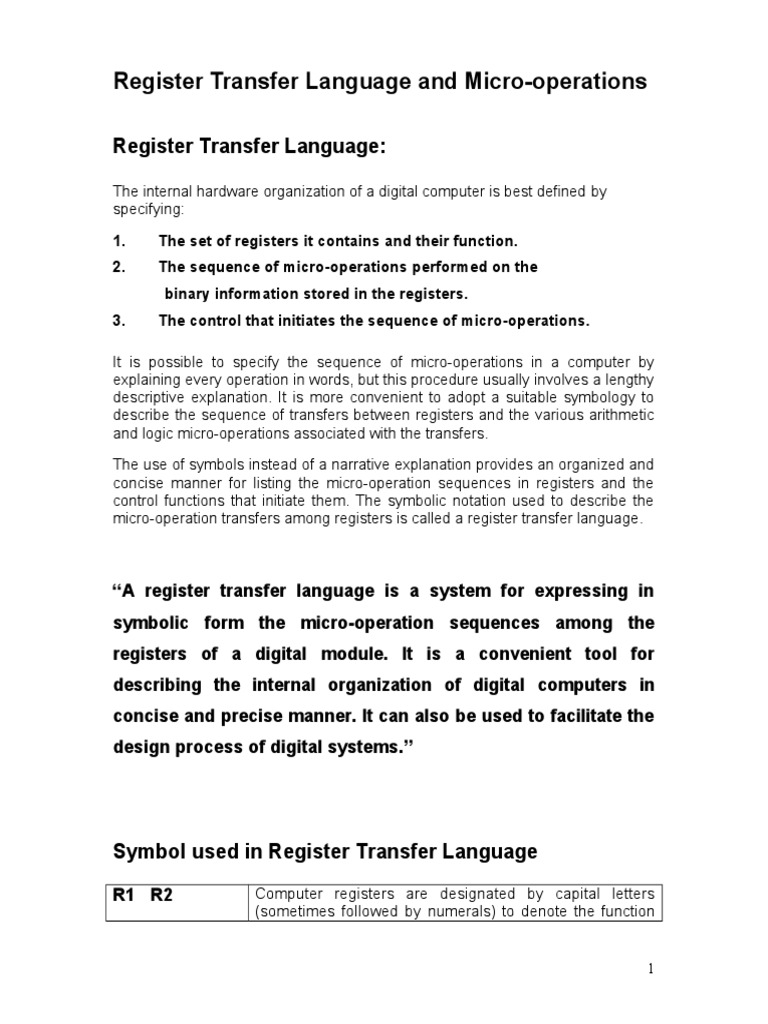 Register Transfer Language | PDF | Arithmetic | Computer Architecture
