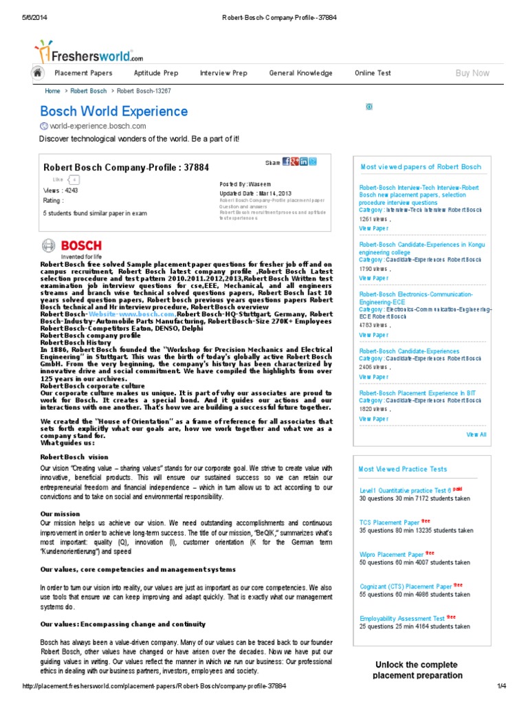 Robert Bosch Company Profile 37884 | PDF | Energy And Resource ...