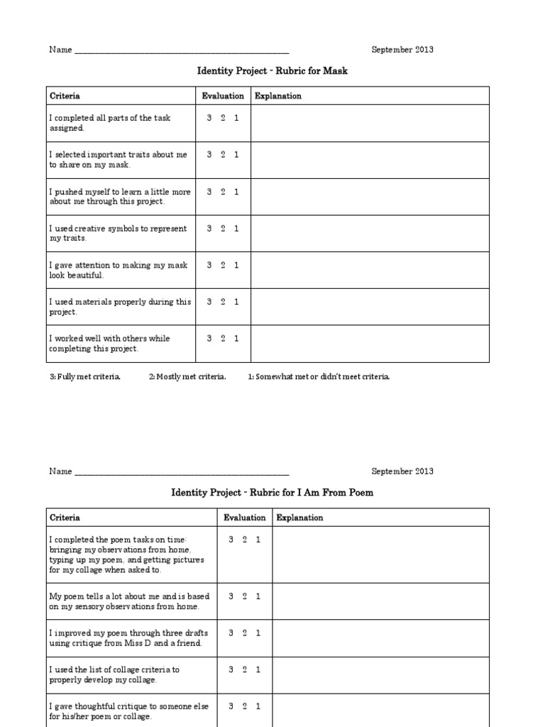Identity - Mask & Poem Rubrics | PDF | Computers