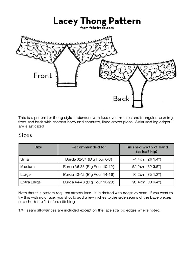 FehrTrade - Lacey Thong Pattern and Instructions | PDF | Seam (Sewing ...
