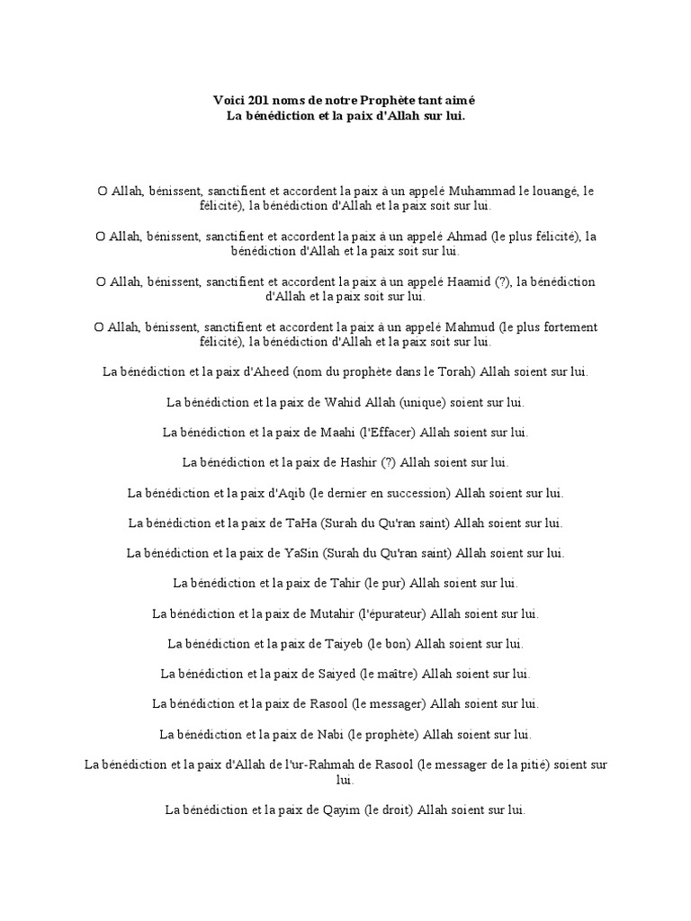 Les 201 Noms du Prophète Muhammad | PDF | Monothéisme | Divinités