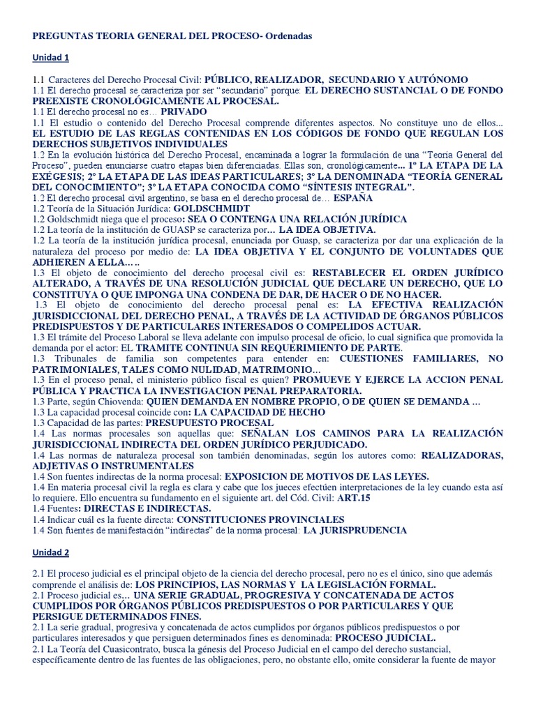 Preguntas Teoria General Del Proceso | PDF | Ley procesal | Evidencia (ley)