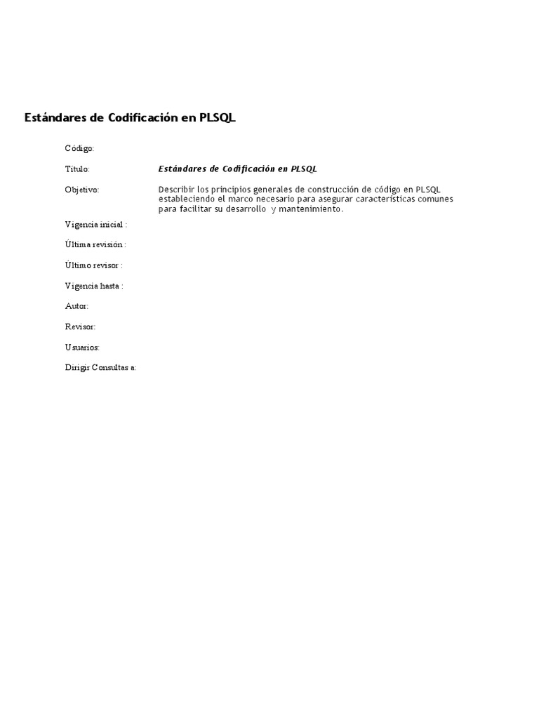 Estándar de Codificación en PLSQL | PDF | Taxonomía (biología) | Variable (informática)