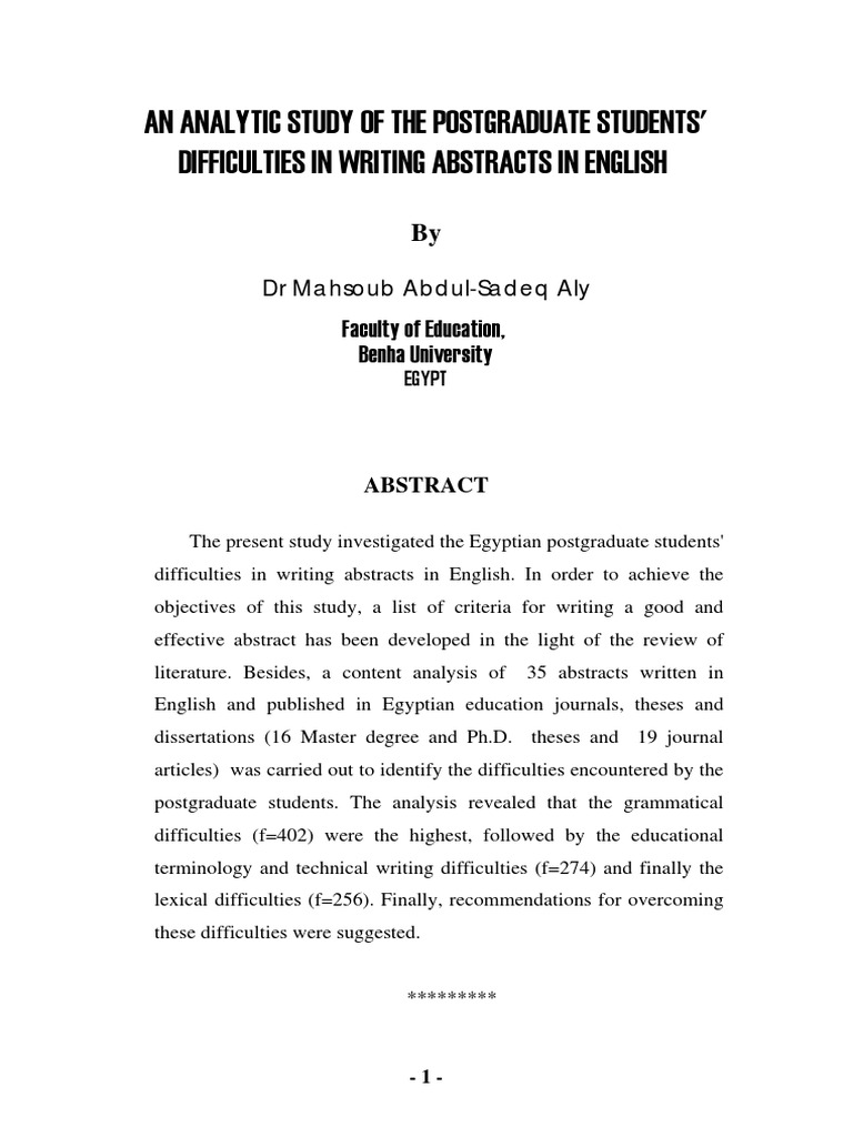 Difficulty Writing Abstracts | PDF | Thesis | Postgraduate Education