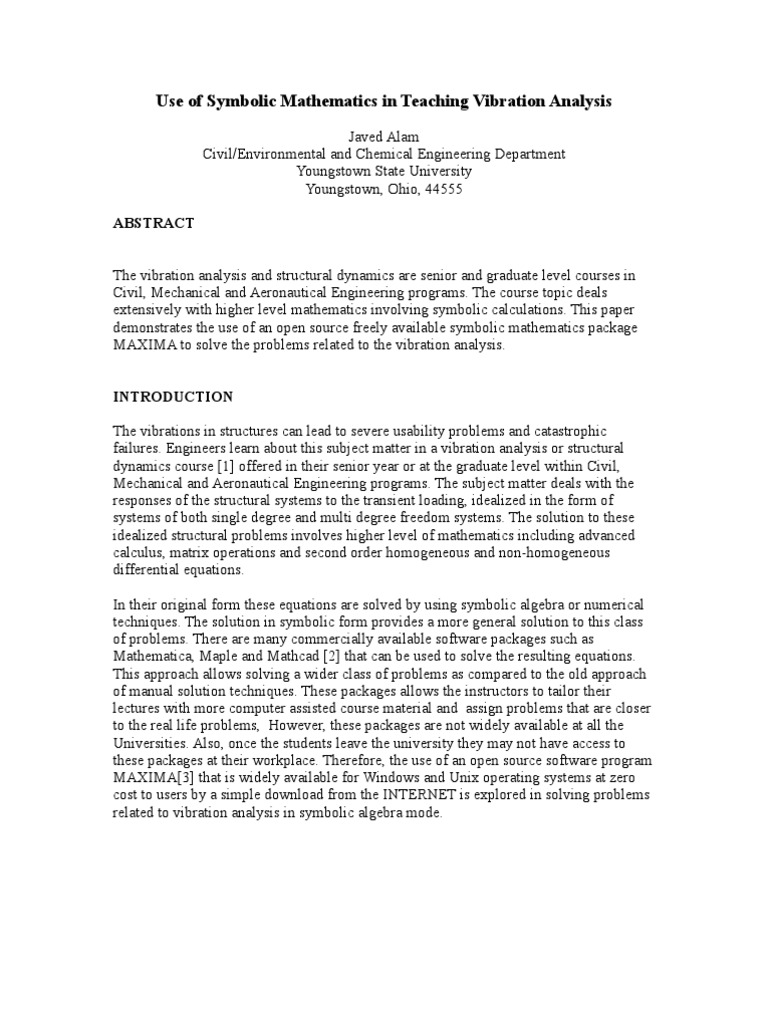 Use Symbolic Mathematics Program Maxima in Solving Structural Dynamics Problems | PDF | Physics ...