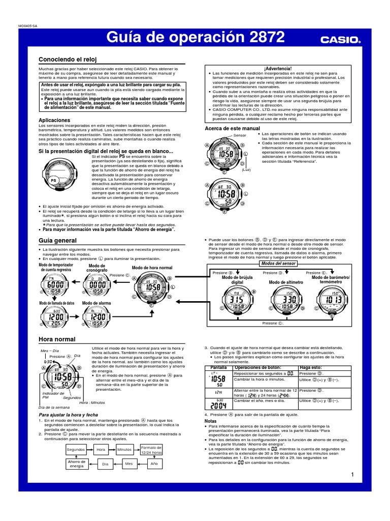 2872 Manual Casio Reloj | Altímetro | Reloj