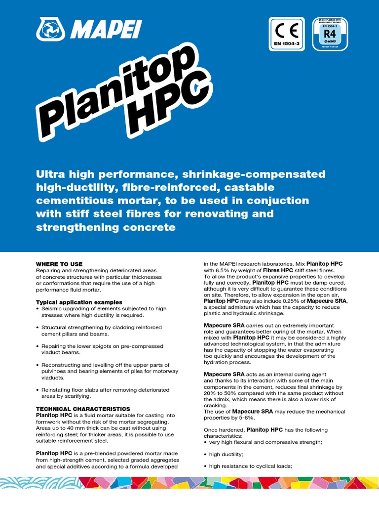 Planitop HPC | PDF | Mortar (Masonry) | Concrete