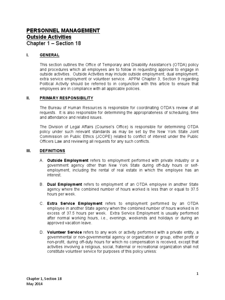 New (Proposed) Outside Employment Policy | Volunteering | Conflict Of ...