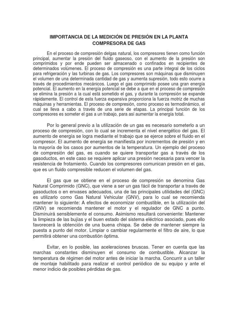 Instrumentos de Medición y Control Asociados A La Planta Compresora ...