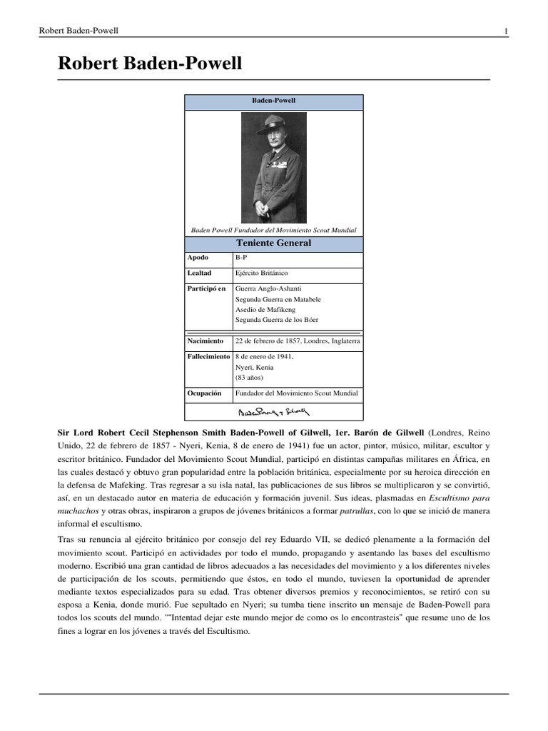 Vida y legado de Robert Baden-Powell | PDF | Exploración ...
