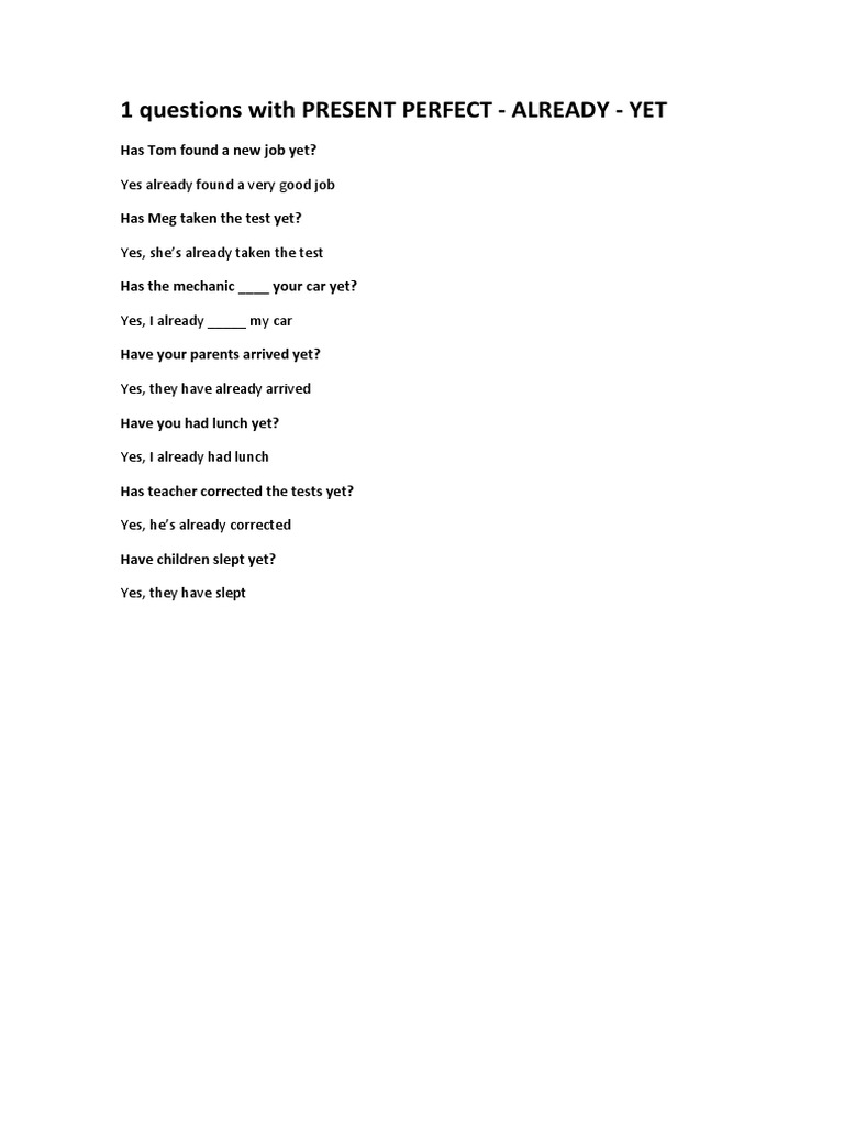 Present Perfect Questions Examples | PDF