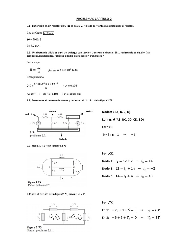 PROBLEMAS CAPITULO 2 Circuitos Electricos | PDF