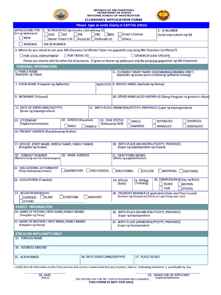 NBI Clearance Application Form | PDF