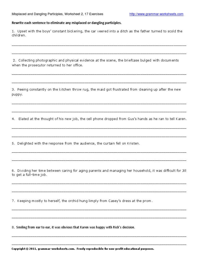 Dangling Participles Worksheet | PDF | Home & Garden