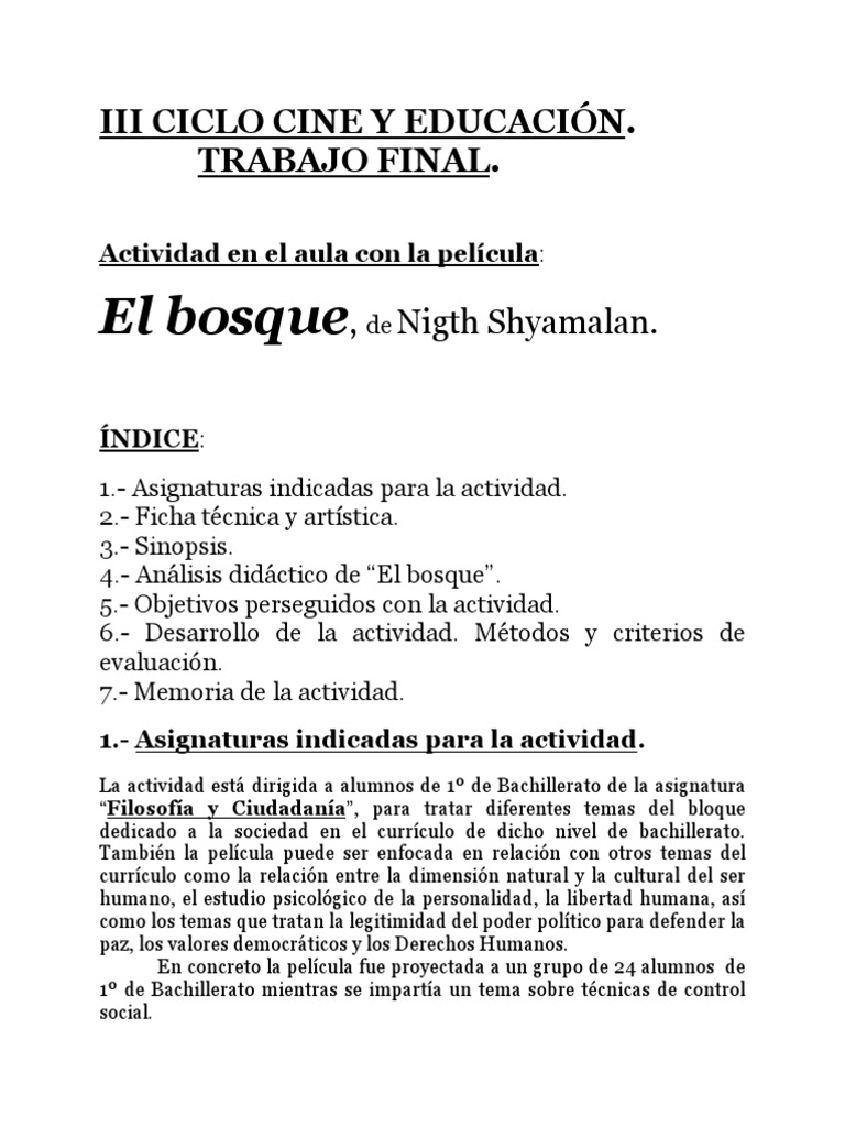 Análisis didáctico de "El bosque" | PDF | Temor | Amor