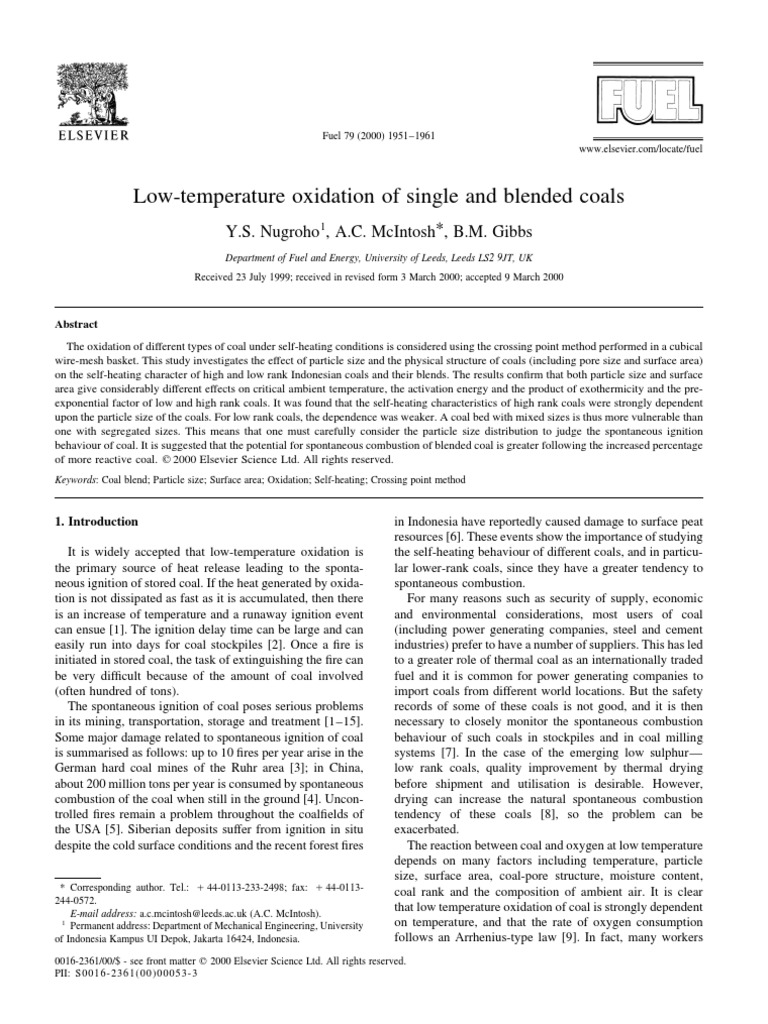 Low-Temperature Oxidation of Single and Blended Coals | PDF ...