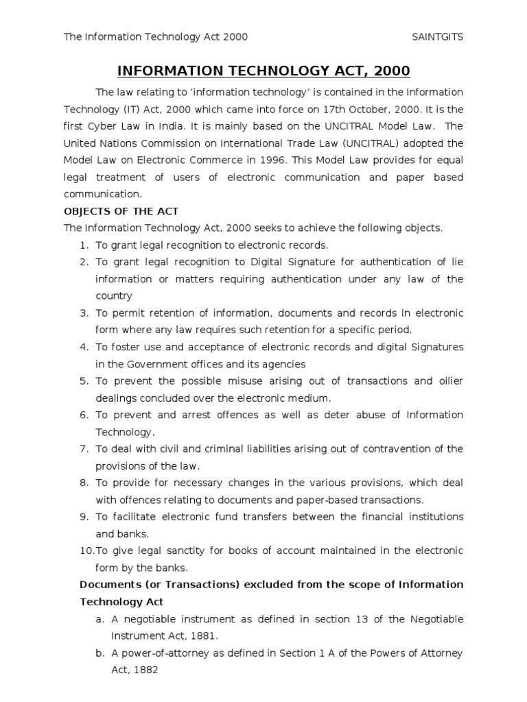The Information Technology Act 2000 | PDF
